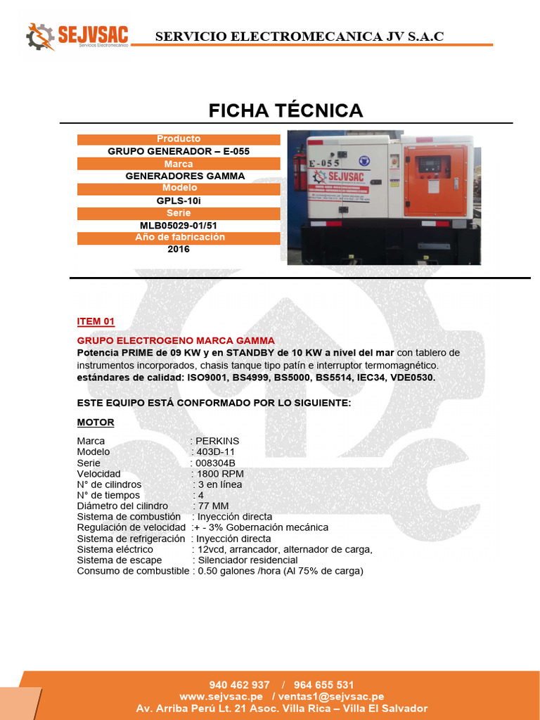 E-055 Ficha Tecnica Gamma 10KW | PDF | Bienes manufacturados | Ingenieria Eléctrica