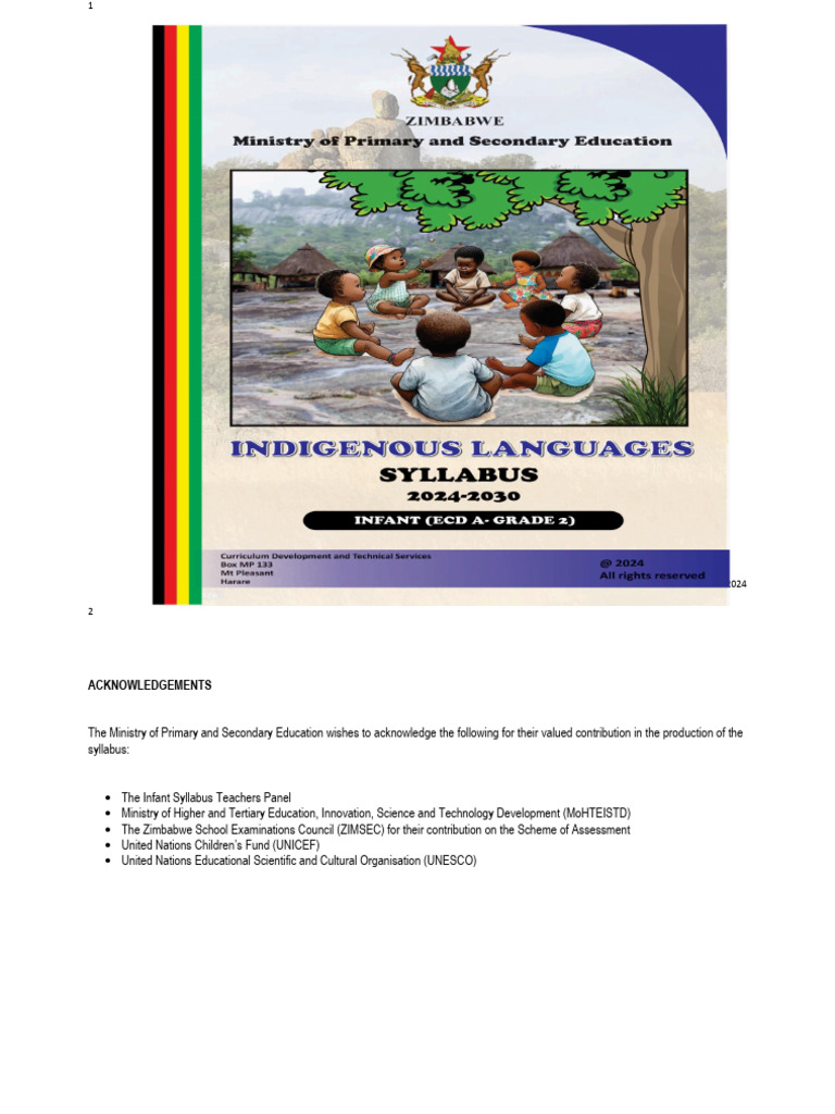 Infant Indigenous Languages Syllabus 2024 | PDF | Learning | Word