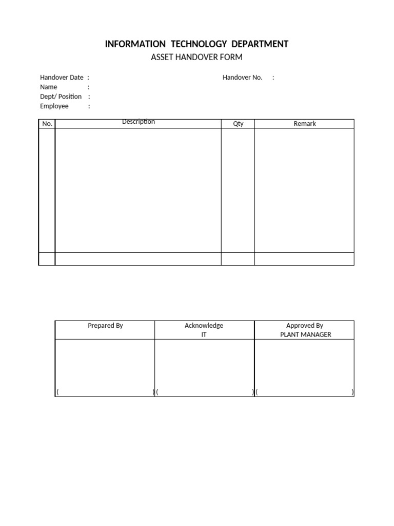 IT Asset Handover Form Template | PDF