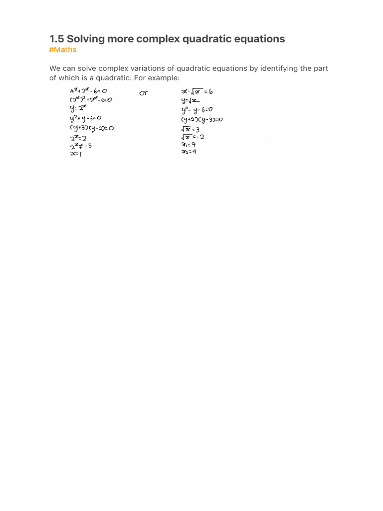 1.5 Solving More Complex Quadratic Equations | PDF