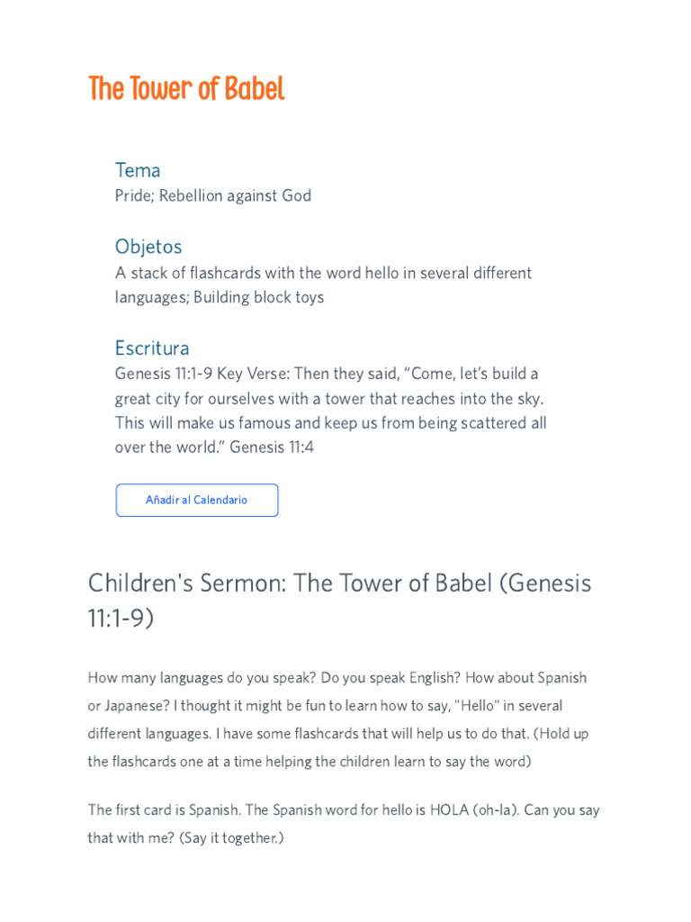 The Tower of Babel - Children's Sermons From Sermons4Kids - Com ...