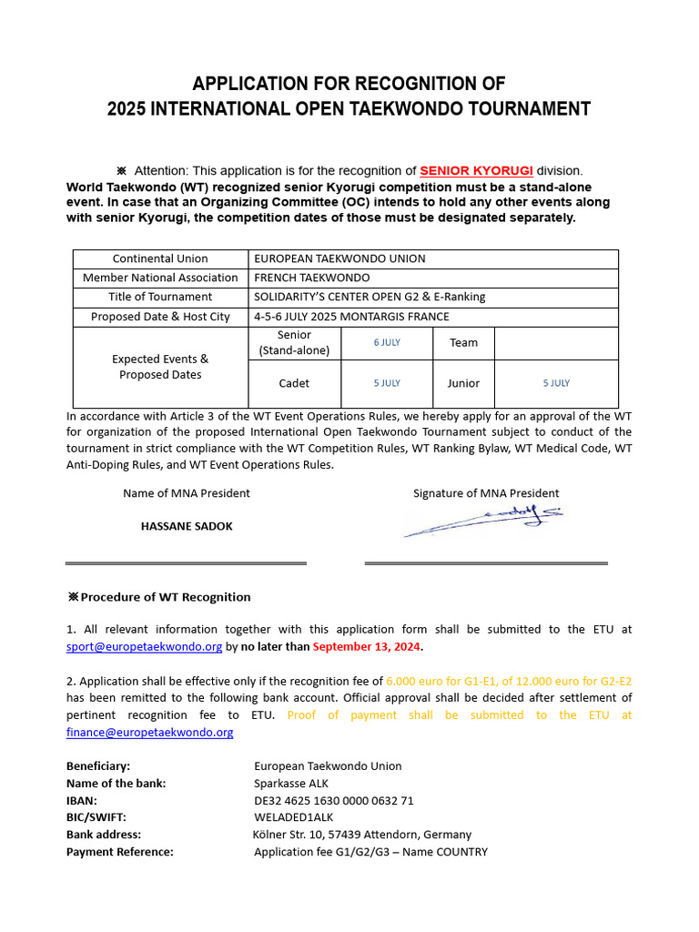 Application Form Solidarity Center Open G2 Etu | PDF | Taekwondo ...