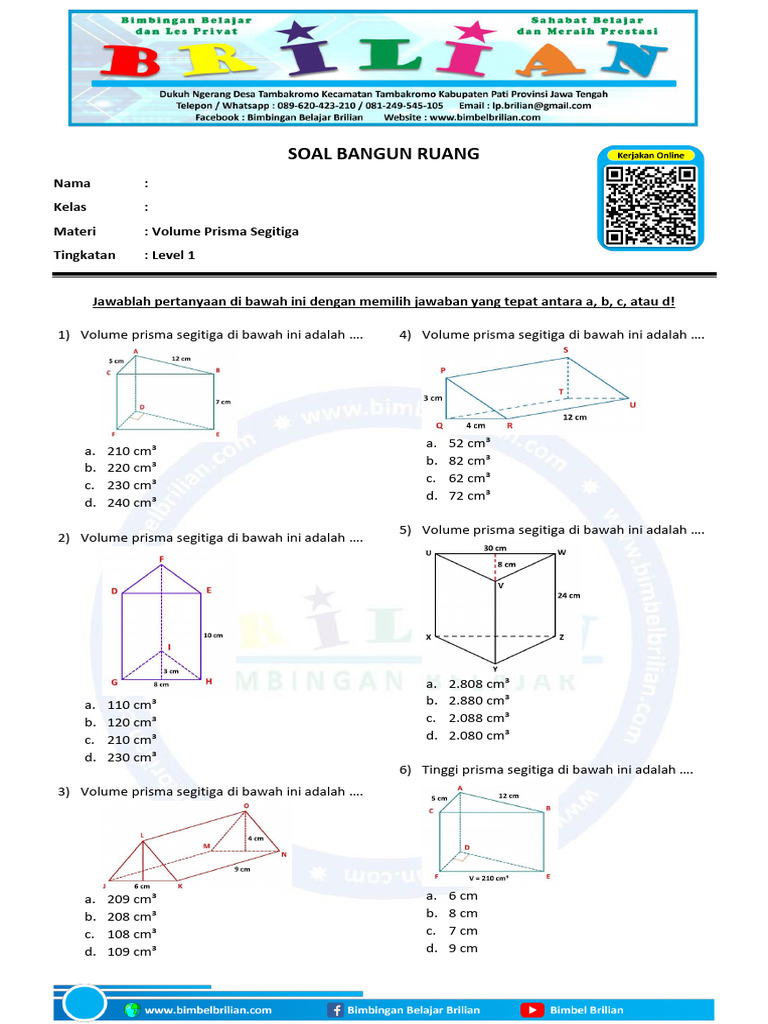 Soal Volume Prisma Segitiga Level 1 | PDF