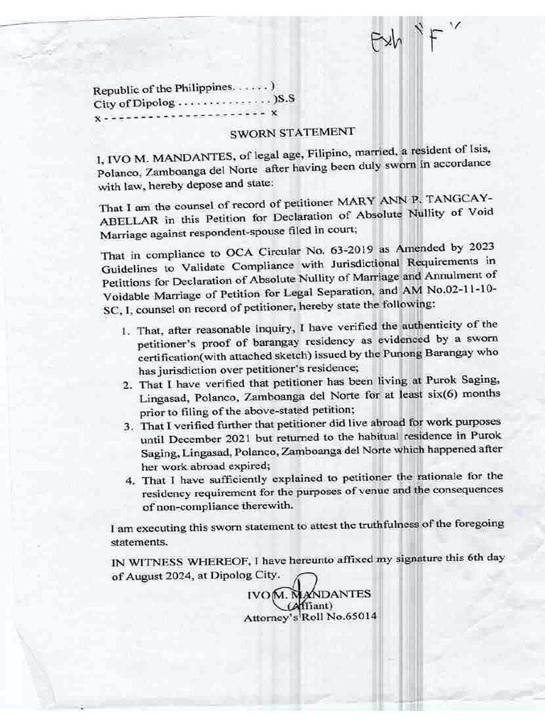 Exhibit F-Petition For Declaration of Nullity of Marriage:Void of ...