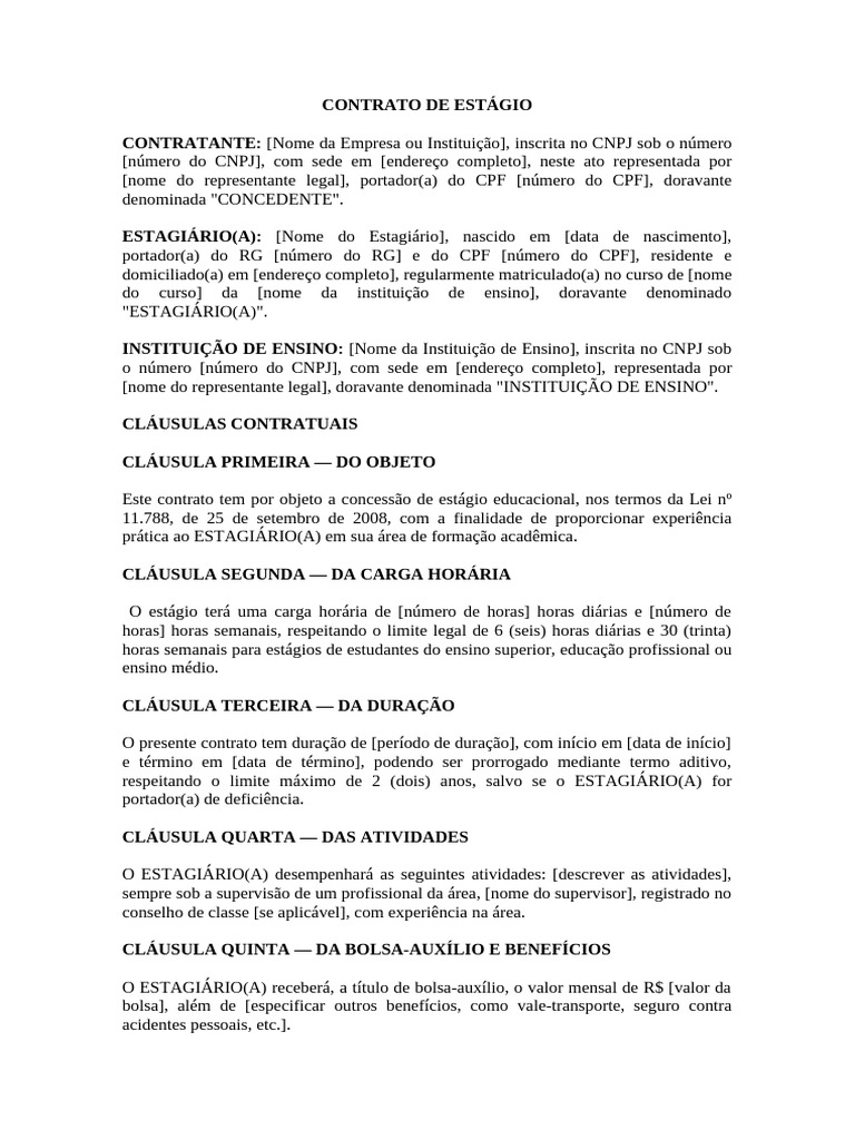 CONTRATO DE ESTÁGIO | PDF | Estágio | Procura de Emprego