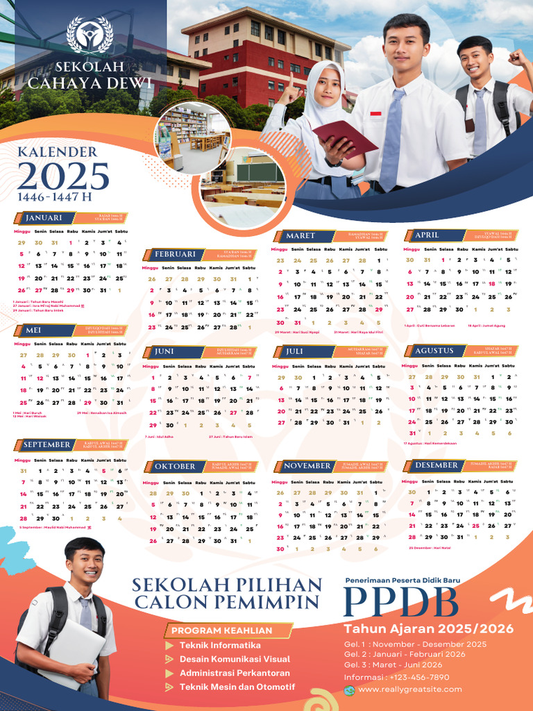 Jingga Elegan Modern Kalender Dinding 2025 Promosi Instansi Sekolah ...