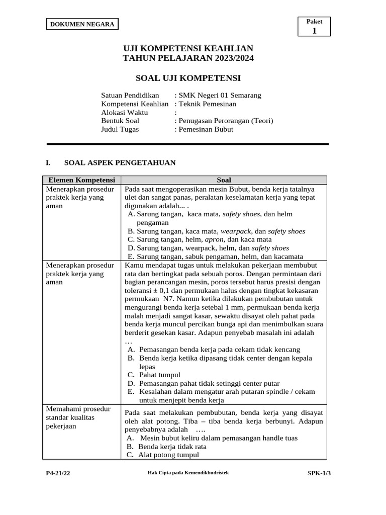 Soal Teori UKK Pemesinan Bubut 2024 Stemsa | PDF
