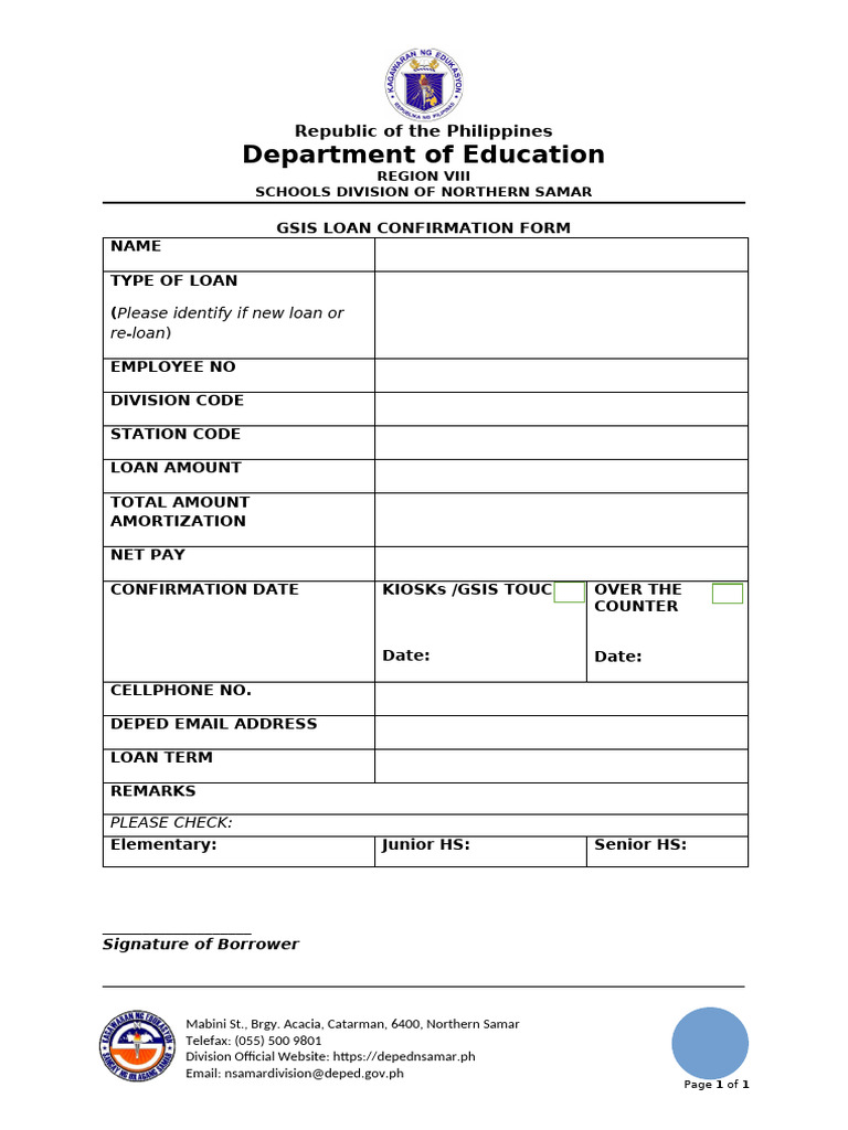 GSIS Loan Confirmation Form Philippines | PDF