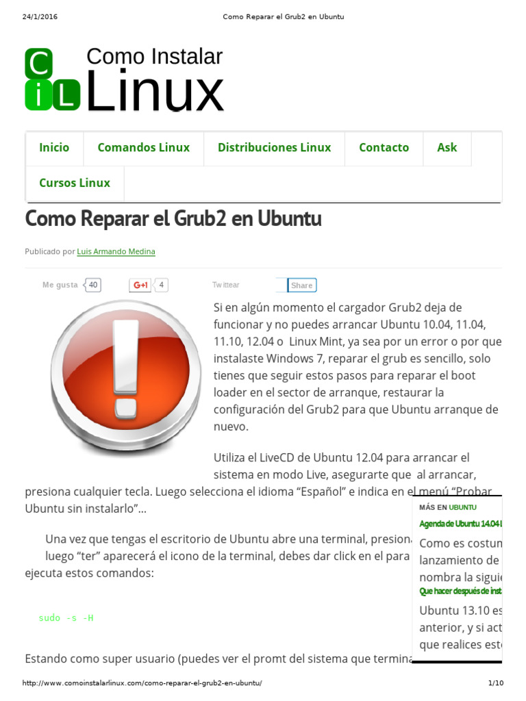 Como_Reparar_el_Grub2_en_Ubuntu | PDF | Arranque | Software del sistema