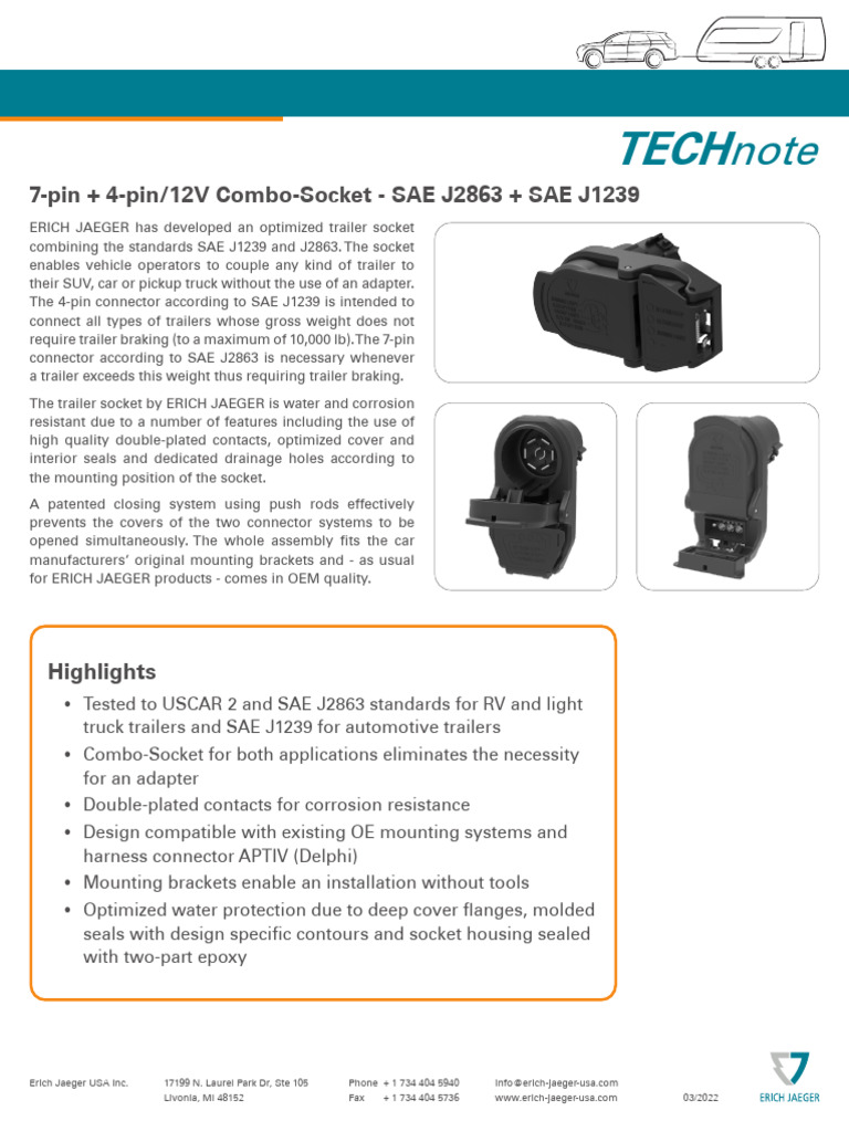 EJU TECHnote - 7 4P Socket - SAE J2863 J1239 | PDF | Electrical ...