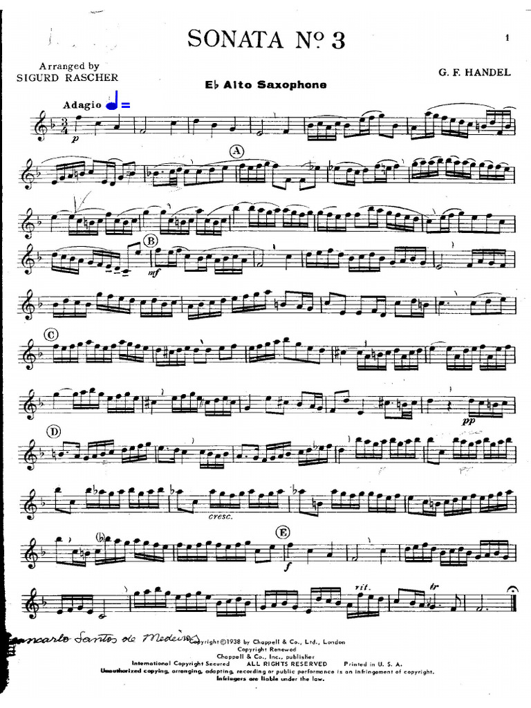 SAXOFONE - G. F. Handel, Sonata Nº 3. I Mov. (Arranjo de Sigurd Rascher ...