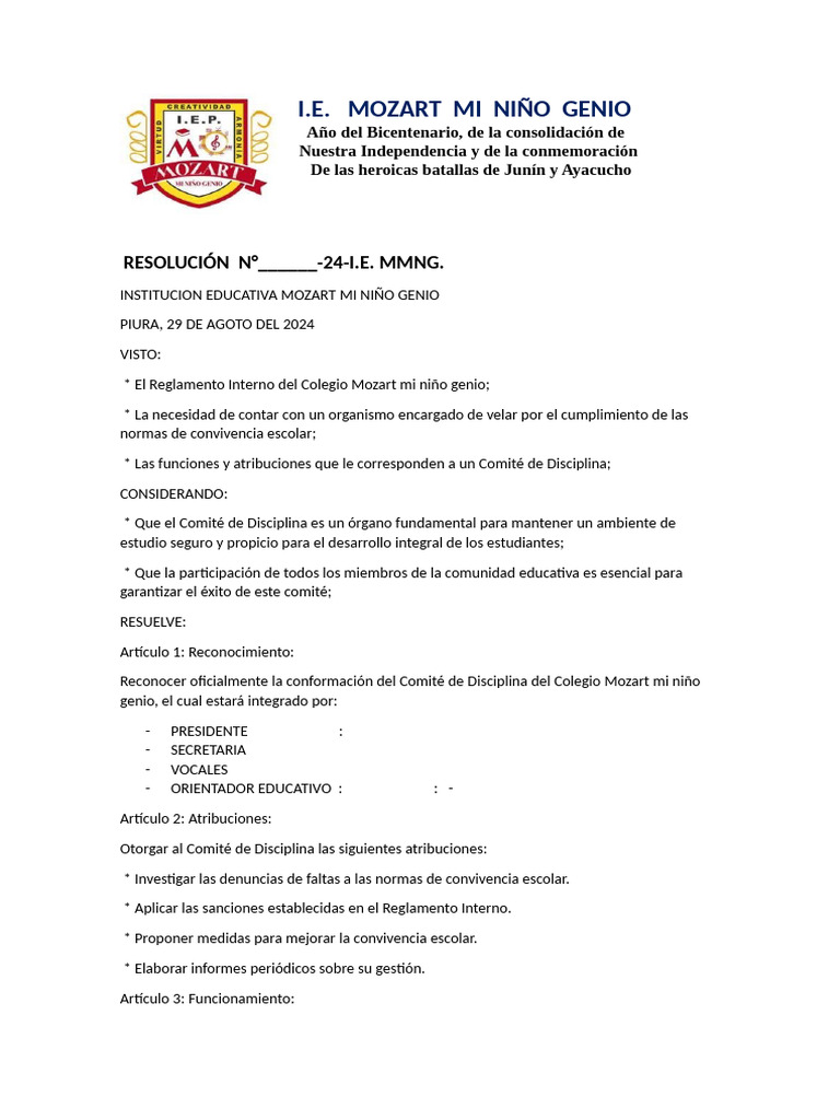 Comité de Disciplina Escolar | PDF | Disciplinas | Regulación