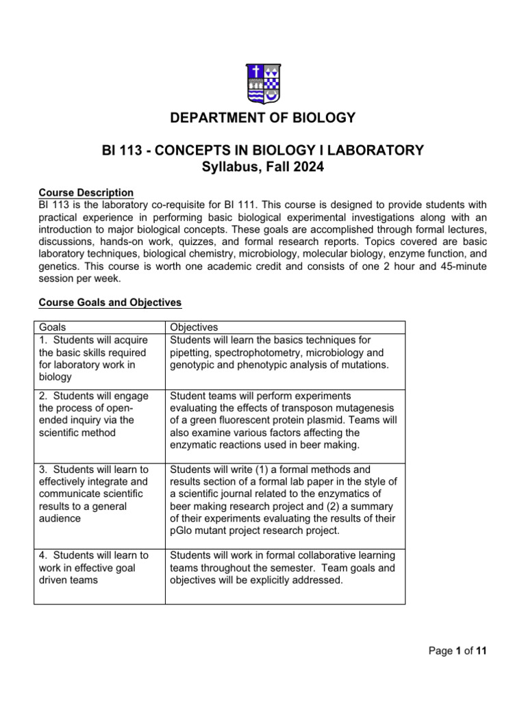 Bio Lab Syllabus | PDF