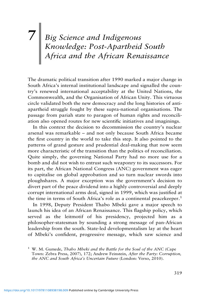 Big Science and Indigenous Knowledge Postapartheid South Africa and the African Renaissance ...