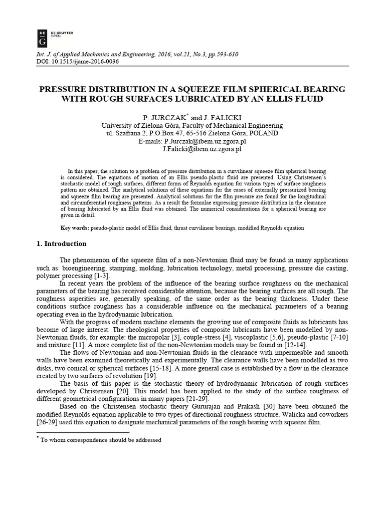 Pressure Distribution in A Squeeze | PDF | Fluid Dynamics | Shear Stress