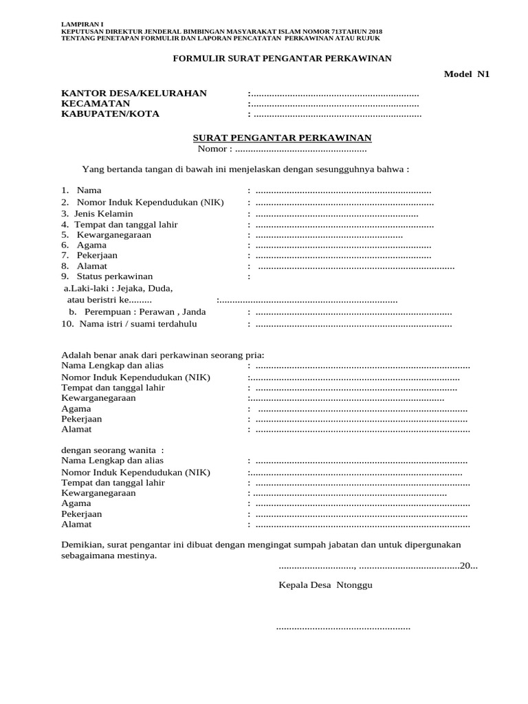 N1 Surat Pengantar Perkawinan | PDF