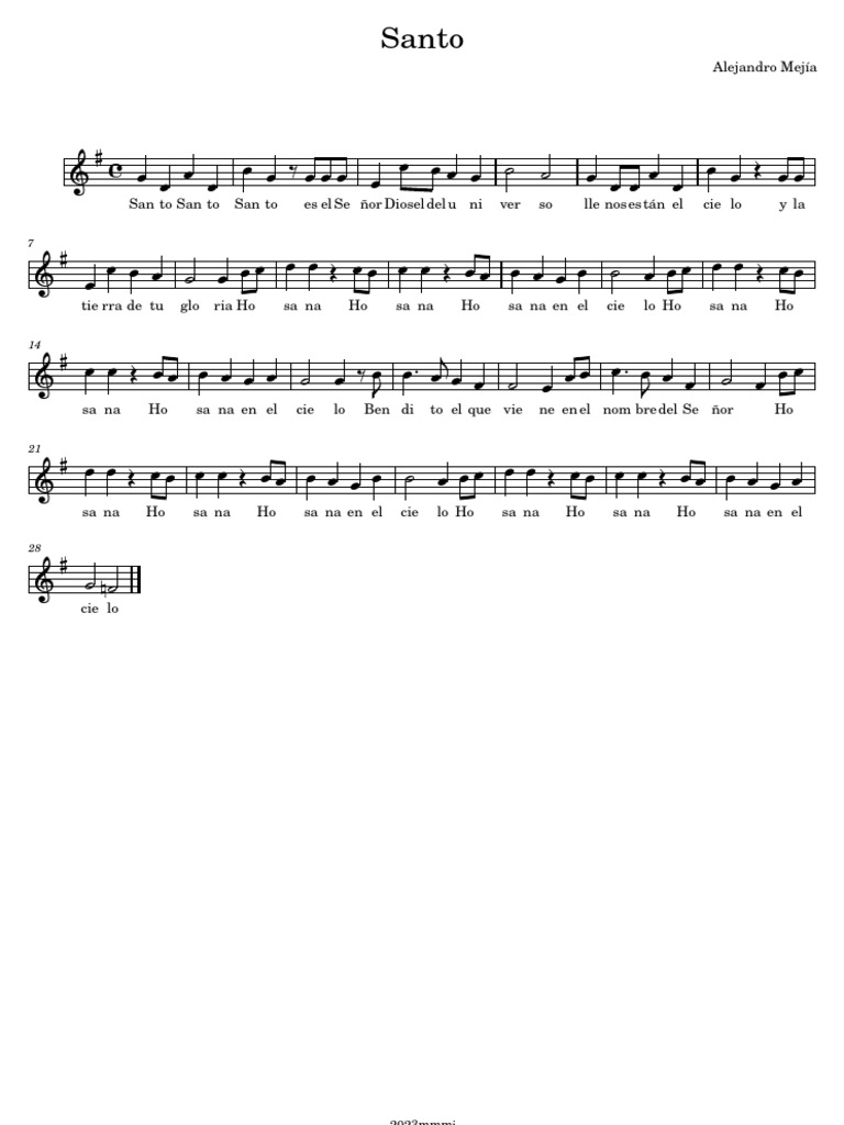 Partitura de "Santo" de Alejandro Mejía | PDF