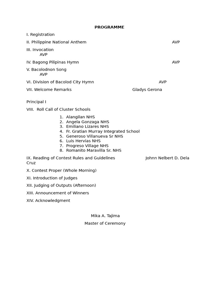 Bacolod City School Contest Program | PDF