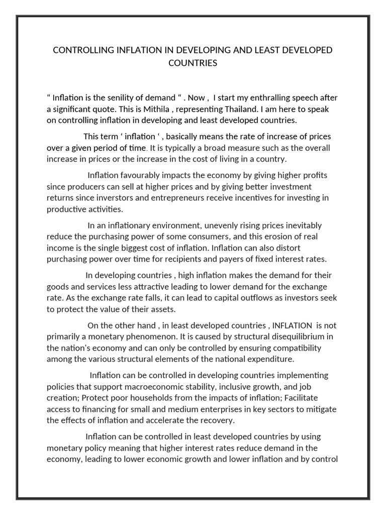 Controlling Inflation in Developing and Least Developed Countries | PDF ...