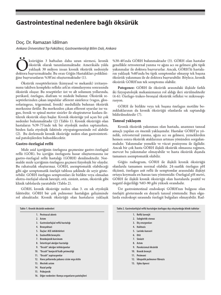 Gastrointestinal Nedenlere Bağlı Öksürük: Doç. Dr. Ramazan İdilman | PDF