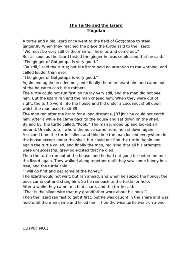 The Turtle and the Lizard Folktale Analysis | PDF