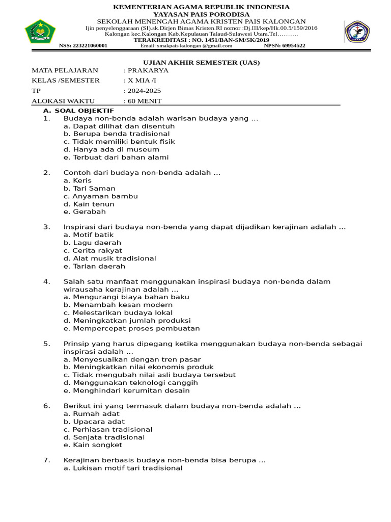 Soal Uas Prakarya | PDF