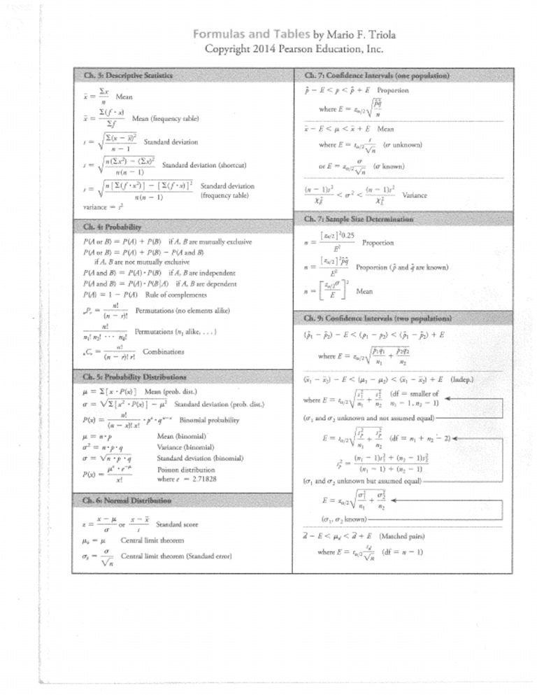 Statistics Formulas | PDF