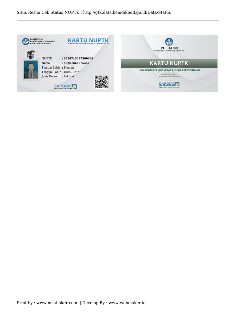 Cek Status NUPTK Stephanus Triyana | PDF