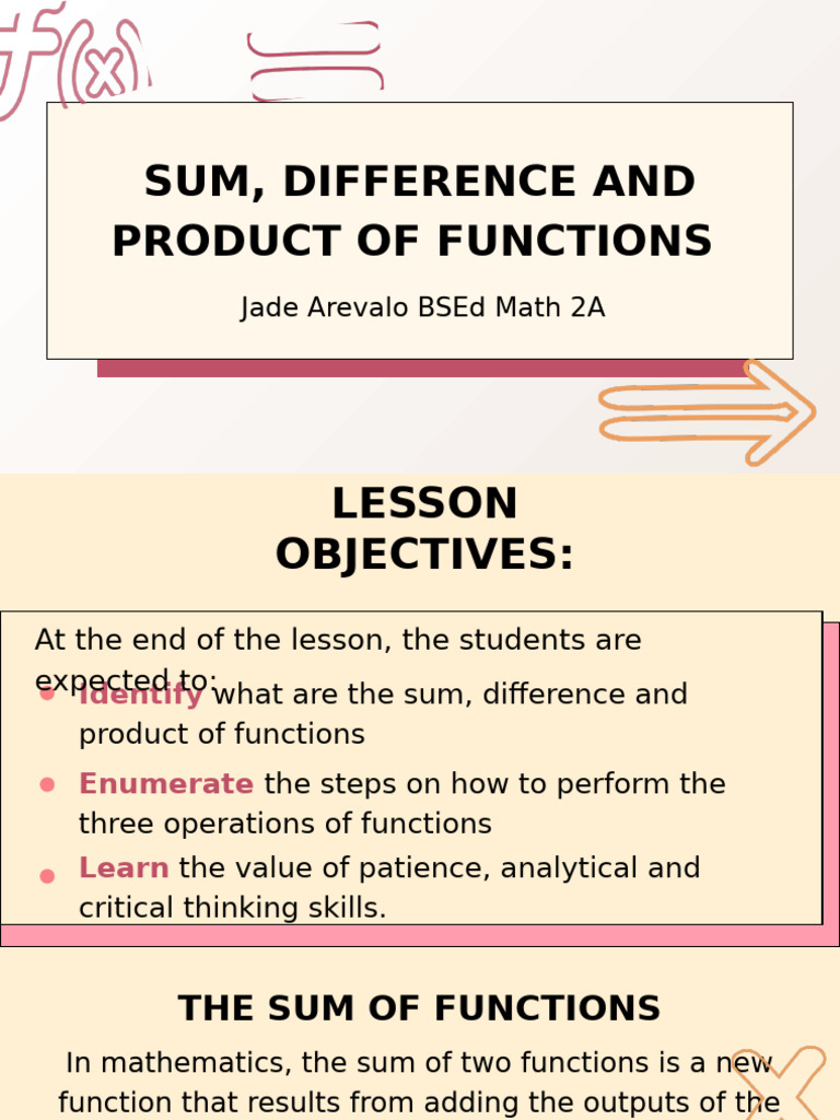 Operations on Functions: Sum, Difference, Product | PDF | Function ...