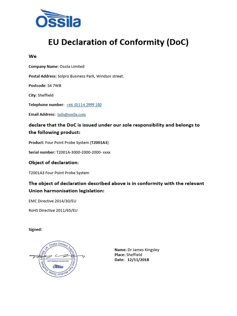 T2001A3 EU Declaration of Conformity | PDF