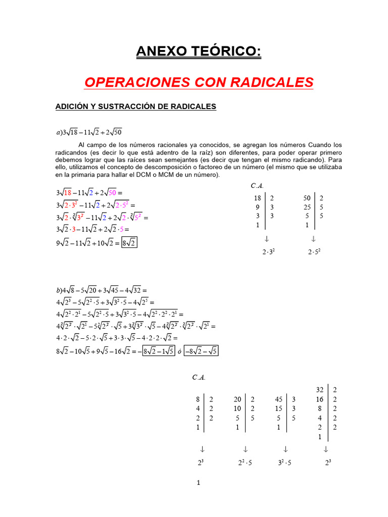 Operaciones con Radicales: Guía Completa | PDF | Matemáticas ...