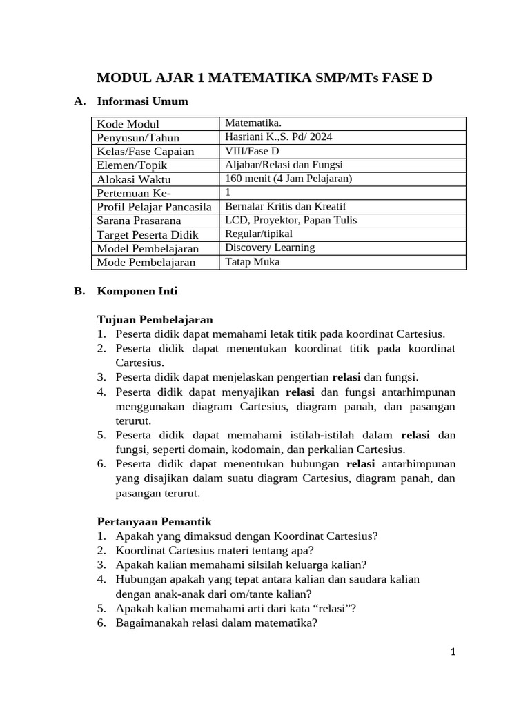 Modul Ajar Matematika SMP Kelas Viii Bab 2 | PDF