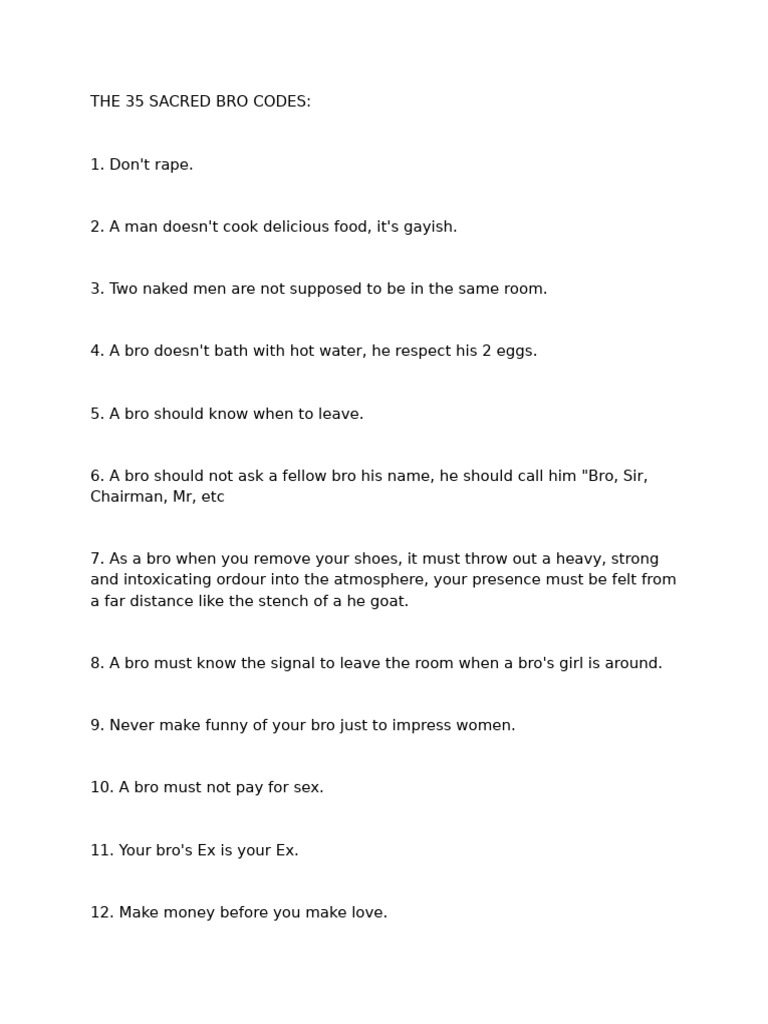 The 35 Sacred Bro Codes | PDF