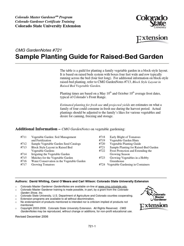 Sample Planting Guide For Raised-Bed Garden: Colorado State University ...
