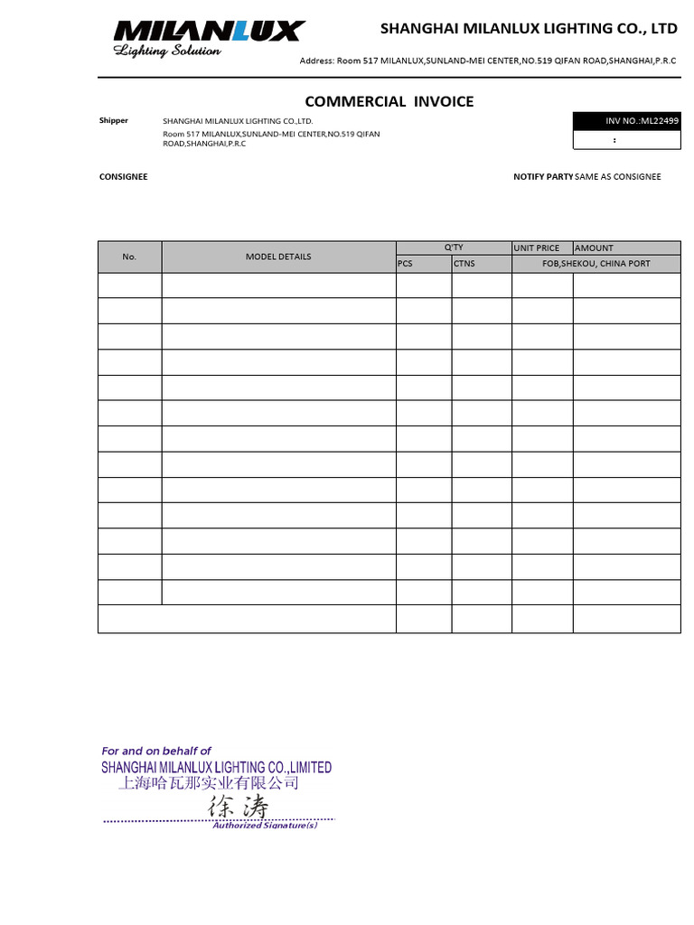 LED Lighting Shipment Invoice | PDF