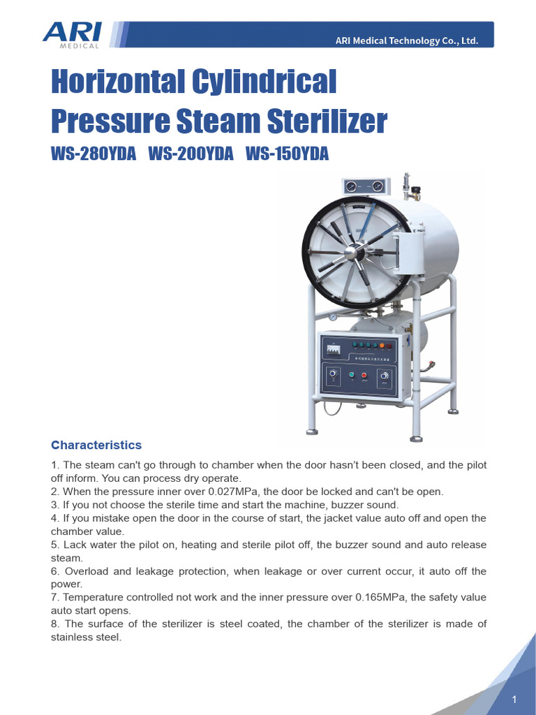 WS-YDA Series Horizontal Cylindrical Pressure Steam Sterilizer | PDF | Sterilization ...