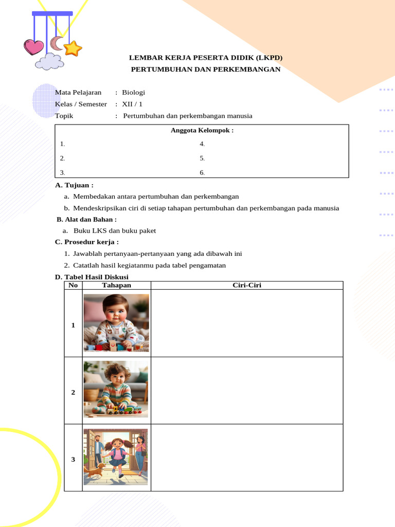 LKPD Pertumbuhan Dan Perkembangan Manusia Baground | PDF
