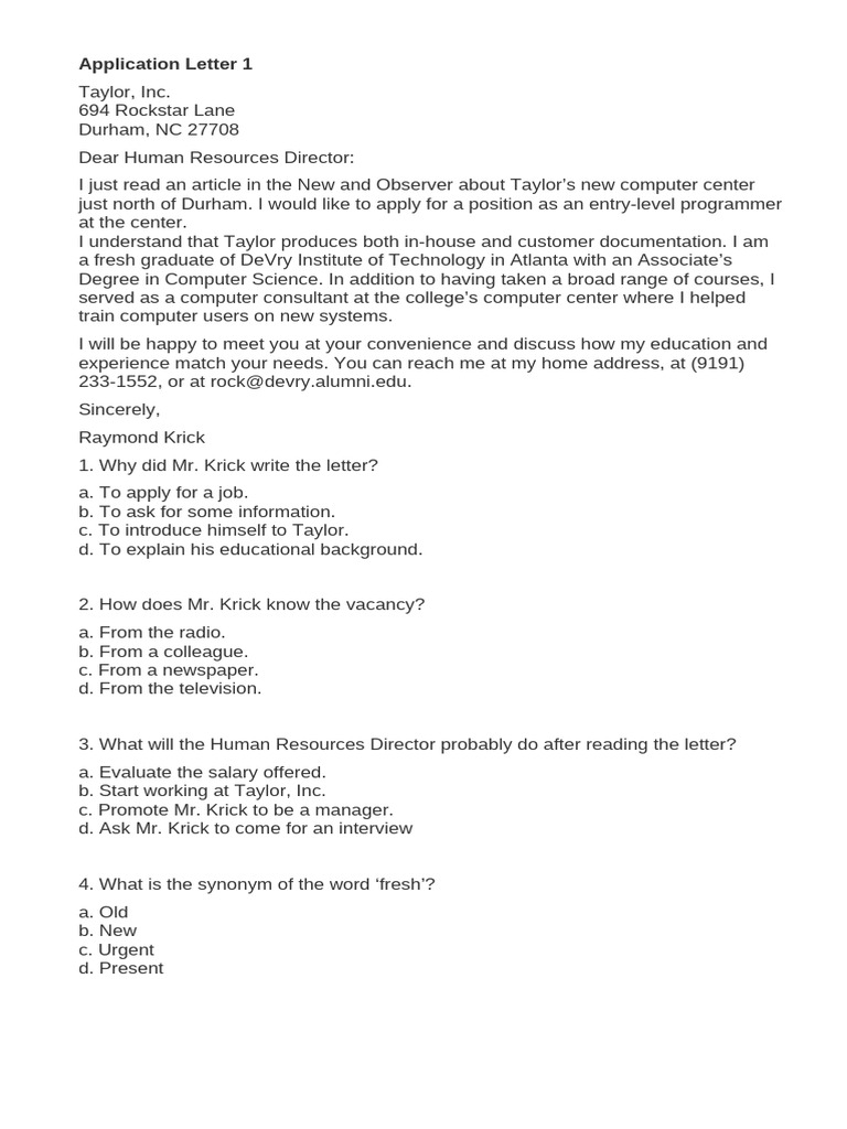 Application Letter 1 | PDF | Business
