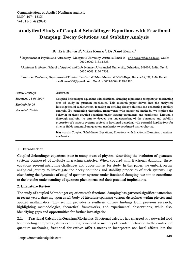 Analytical Study of Coupled Schrödinger Equations With Fractional Damping | PDF | Stability ...