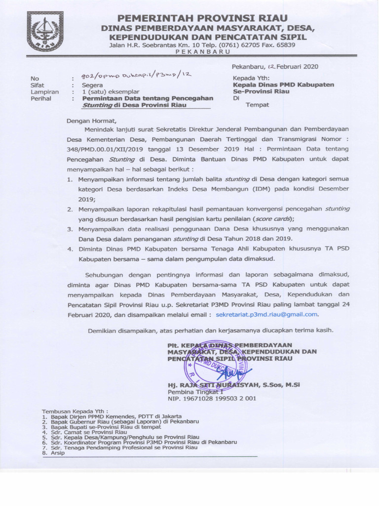 Surat Permintaan Data Stunting | PDF