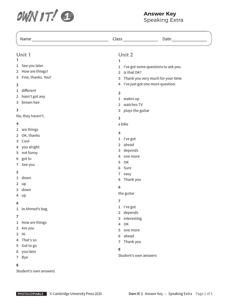 Speaking Extra Answer Key | PDF