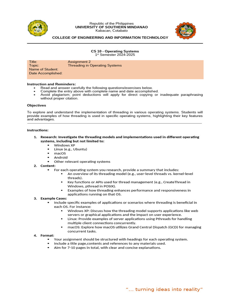 Assignment #2 | PDF | Operating System | Thread (Computing)