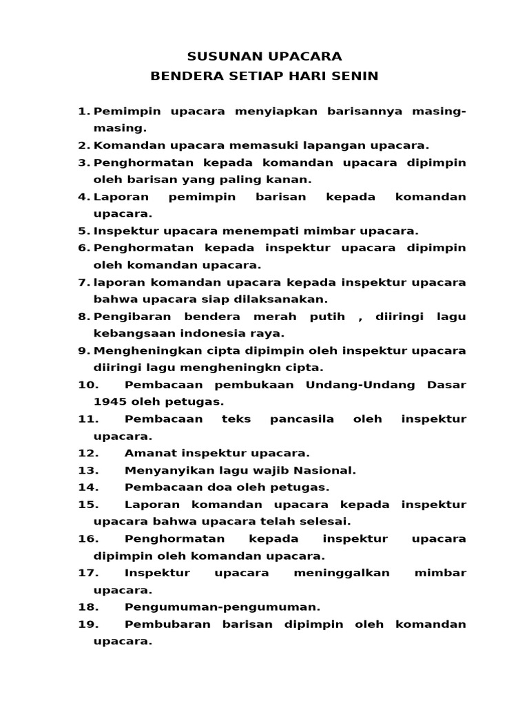 SUSUNAN UPACARA Hari Senin | PDF