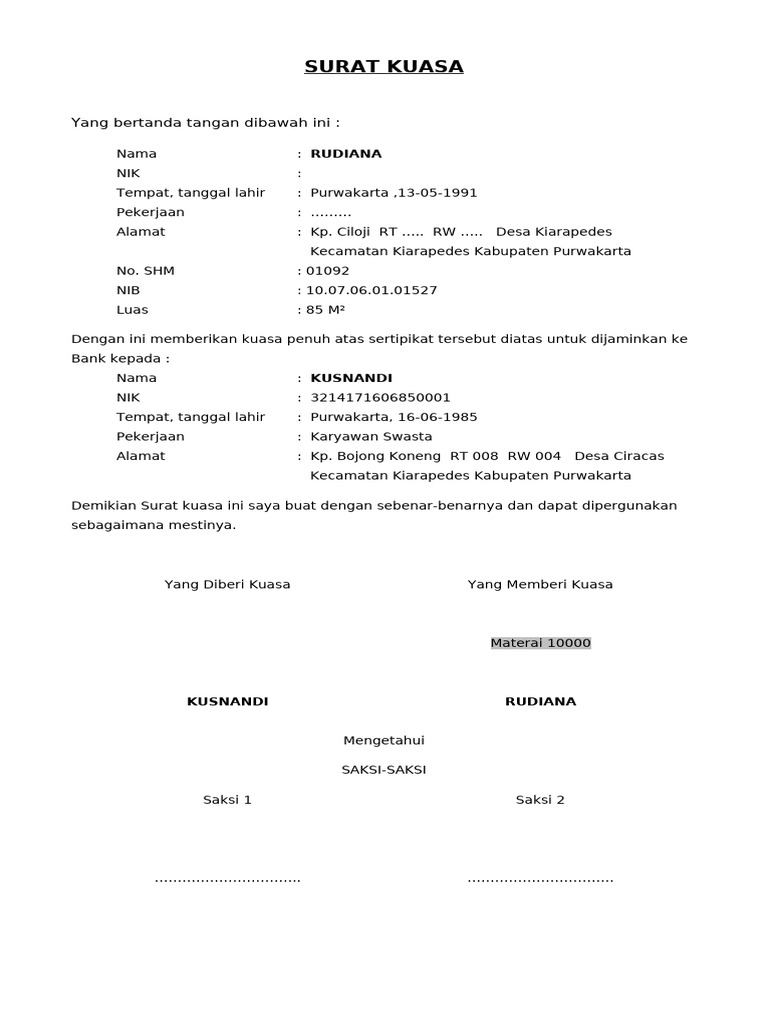 Surat Kuasa SHM Adi | PDF