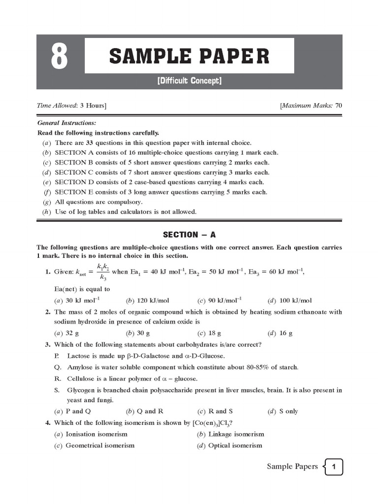 Cbse cl12 Ead Chemistry Difficult Paper 8 | PDF