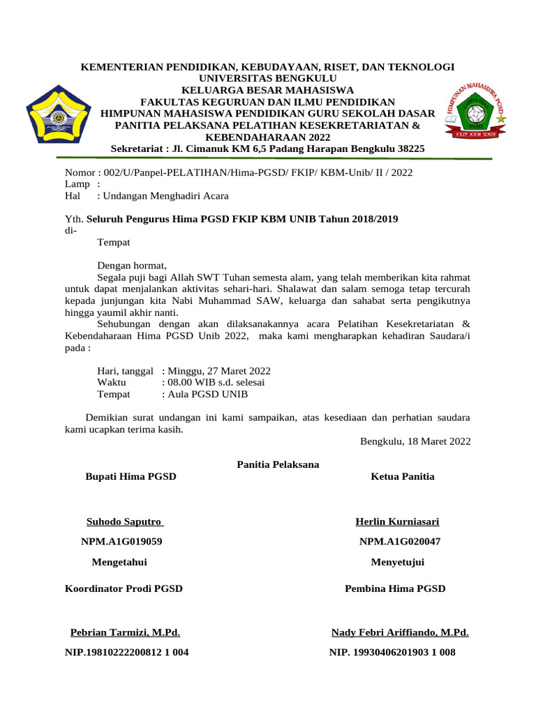 Undangan Pelatihan Hima PGSD 2022 | PDF