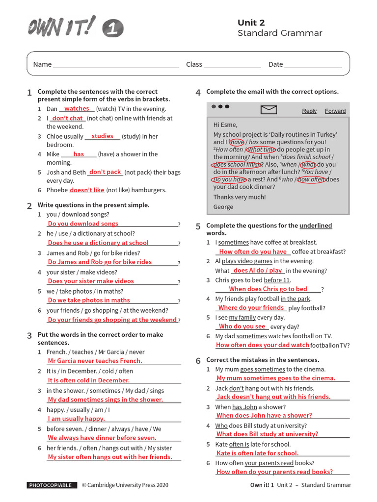 Standard_Grammar_Unit2_with_answers | PDF | Syntax | Grammar