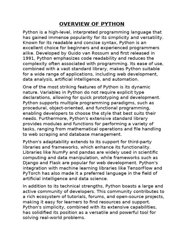 Overview of Python - Py | PDF
