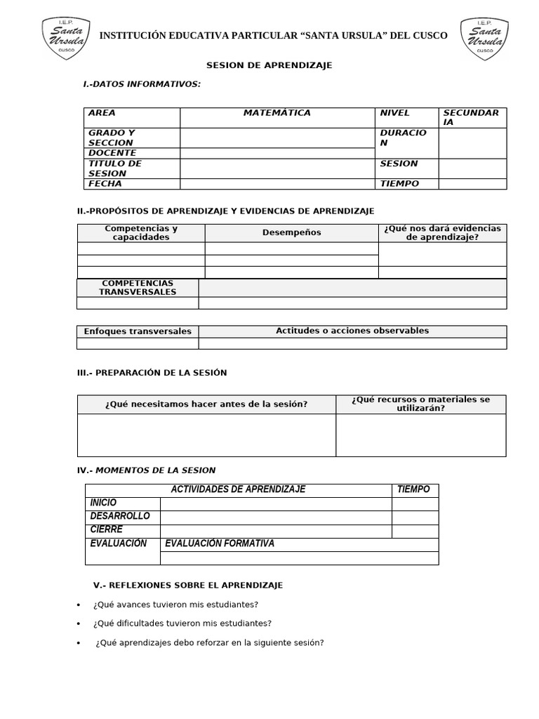 MODELO DE SESION DE APRENDIZAJE 2024 (2) | PDF