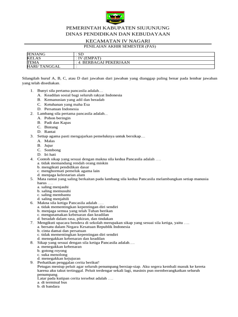 Soal Pas Tema 4 | PDF
